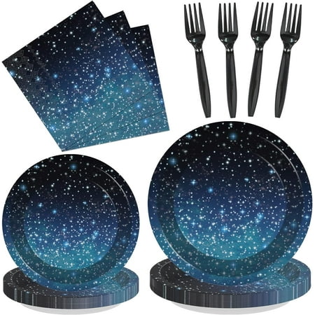 96 Pieces Galaxy Party Tableware Set Outer Space Themed Birthday Party ...