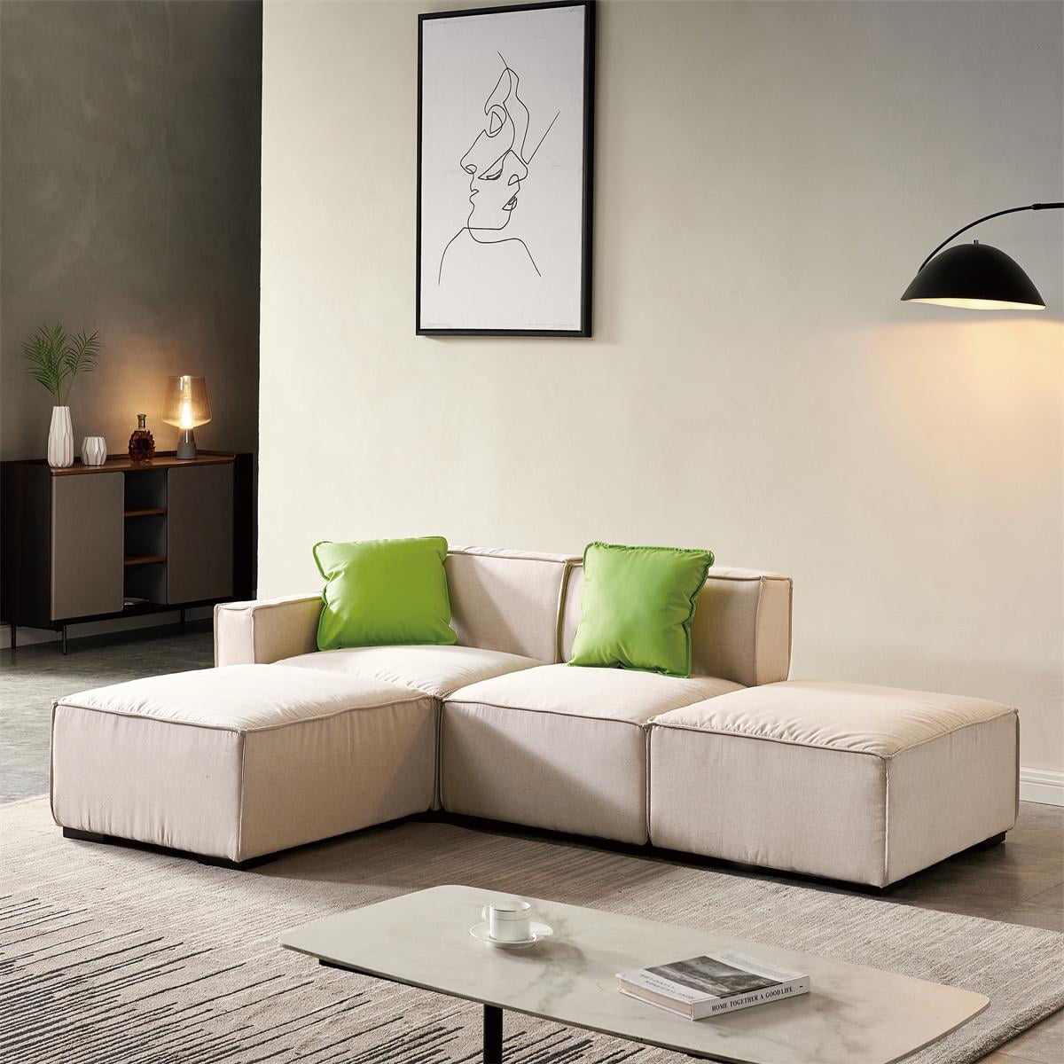 Modular Sofa with 2 Pillows, L-Shaped Sectional Sofa with Convertible ...