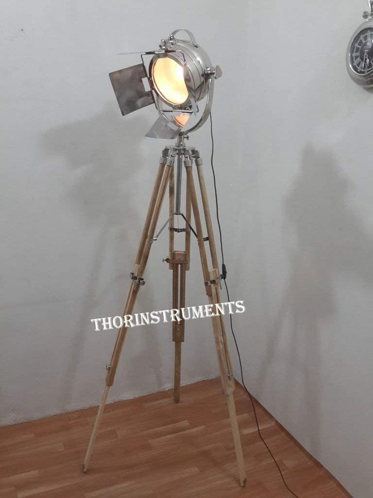 Studio Chrome Spot Light Searchlight With Teak Wood Three Fold Tripod ...