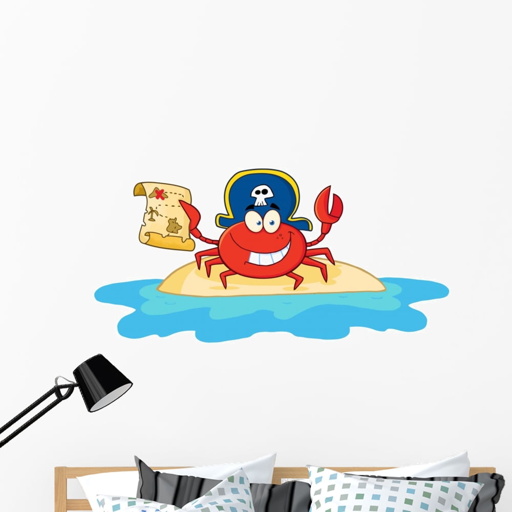 Pirate Crab Holding Treasure Wall Decal Mural by Wallmonkeys Vinyl Peel ...