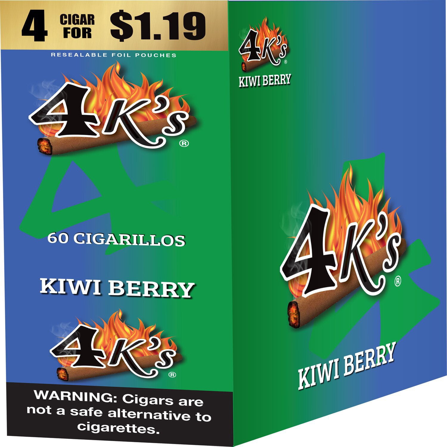 4K's Cigarillo Foil Pouch, Kiwiberry Pre-Priced $1.19 for 4 cigars, 15 ...