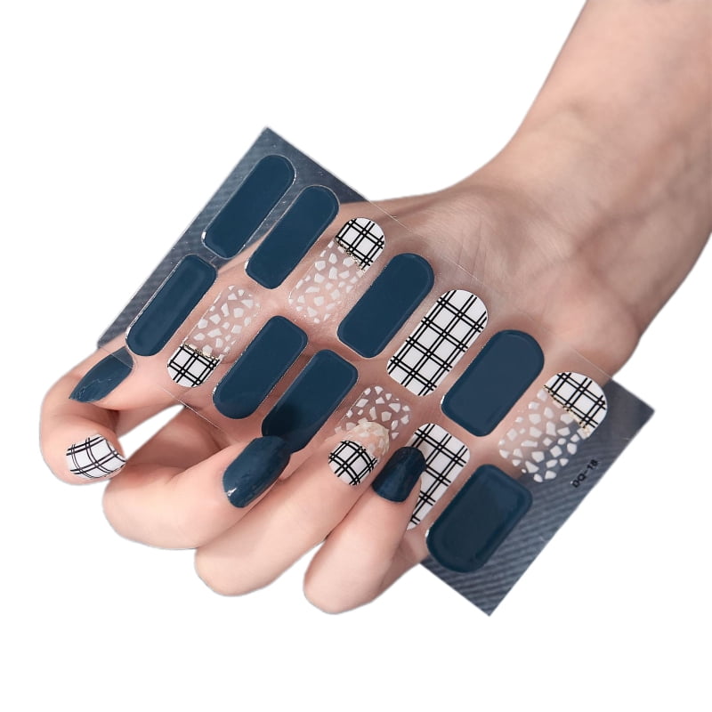 Stick On Nail Polish Strips Glitter Plaid Solid Self Adhesive Nail ...