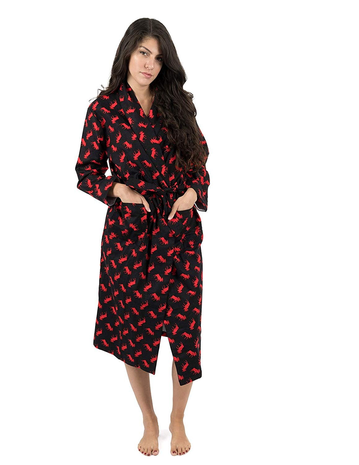Leveret Womens Robe Flannel Robe Christmas Robe Black Moose Size X ...