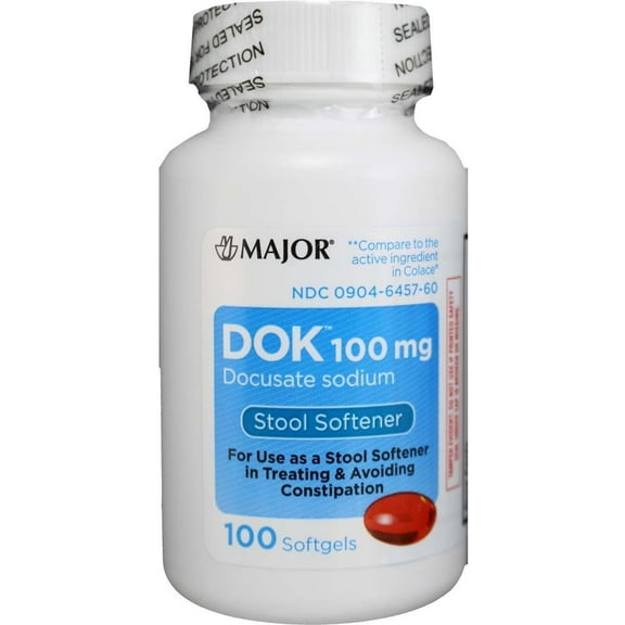 Major DOK Docusate Sodium Stool Softener Tablets, 100 mg, 1000 Count ...