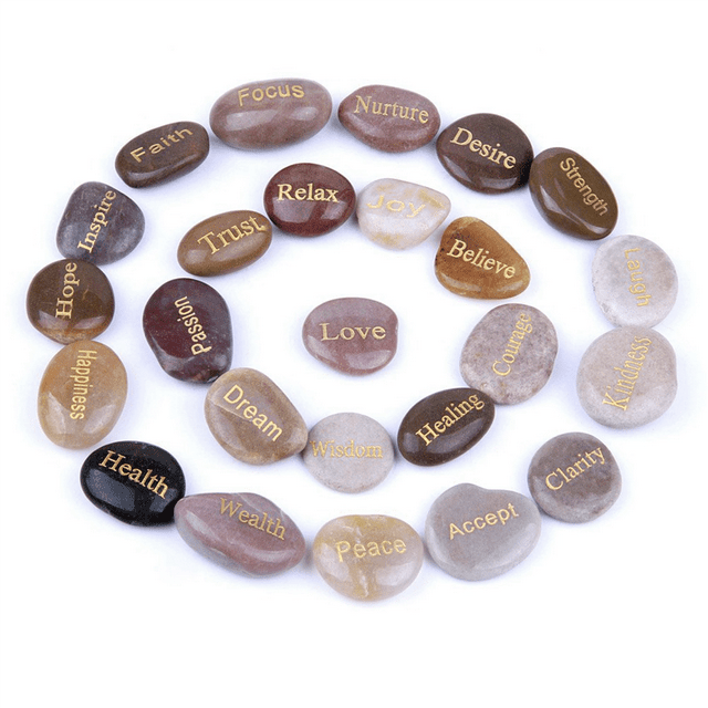 100 Engraved Inspirational Stones with Words of Encouragement Gold ...