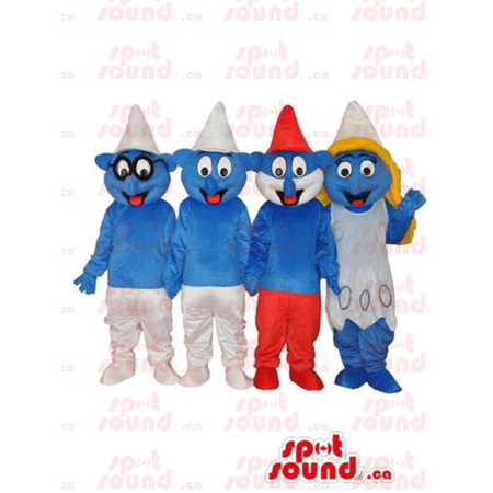 The Smurfs Blue Character Tv Cartoon SPOTSOUND Mascot Group Of Four ...