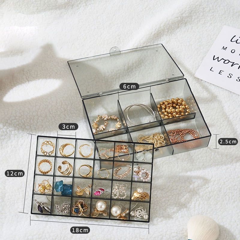 CSCHome Clear Plastic Storage Box with Adjustable Dividers, Jewelry ...