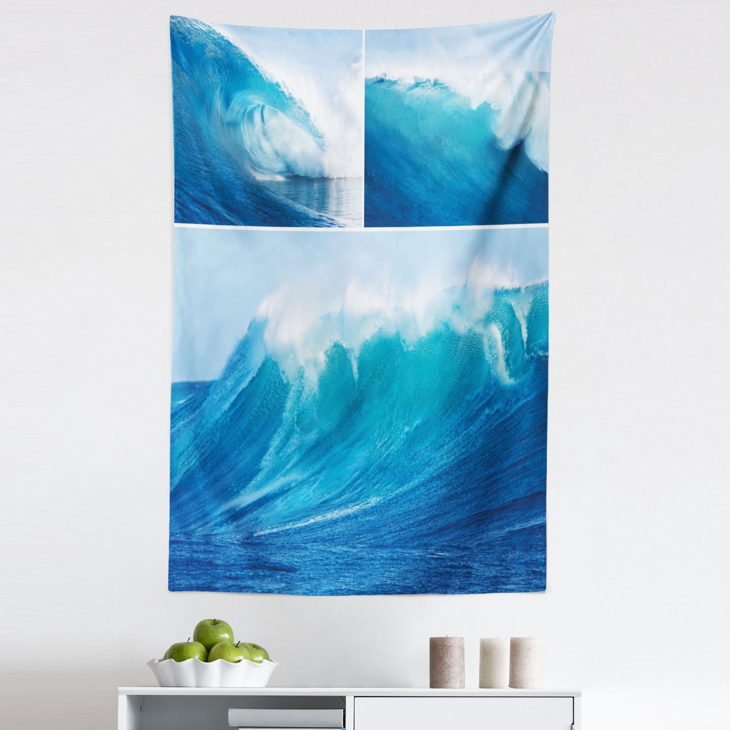 Surf Tapestry, Collage of Giant Sea Wave Photos Refreshing Diving and ...