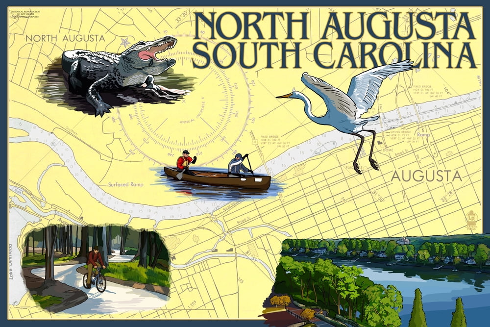 North Augusta, South Carolina, Nautical Chart (12x18 Wall Art Poster ...