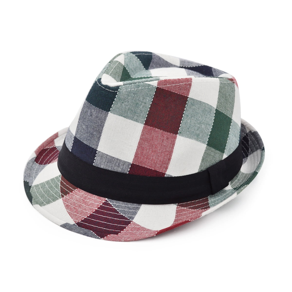 Premium Multi Color Plaid Stitch Black Band Fedora Hat - Walmart.com