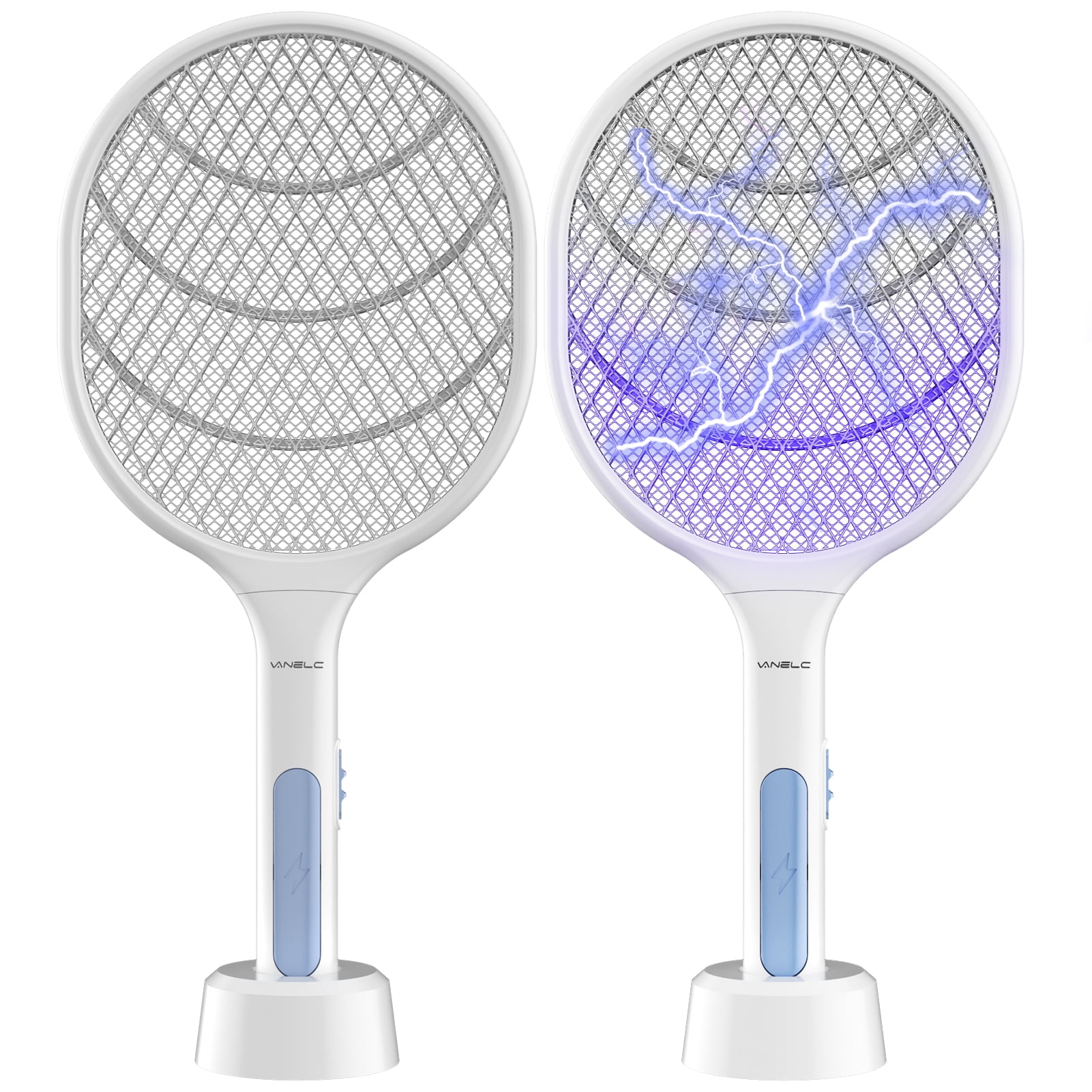 2 Pack 2 in 1 Electric Fly Swatter Bug Zappers, Powerful 3000 Volt ...