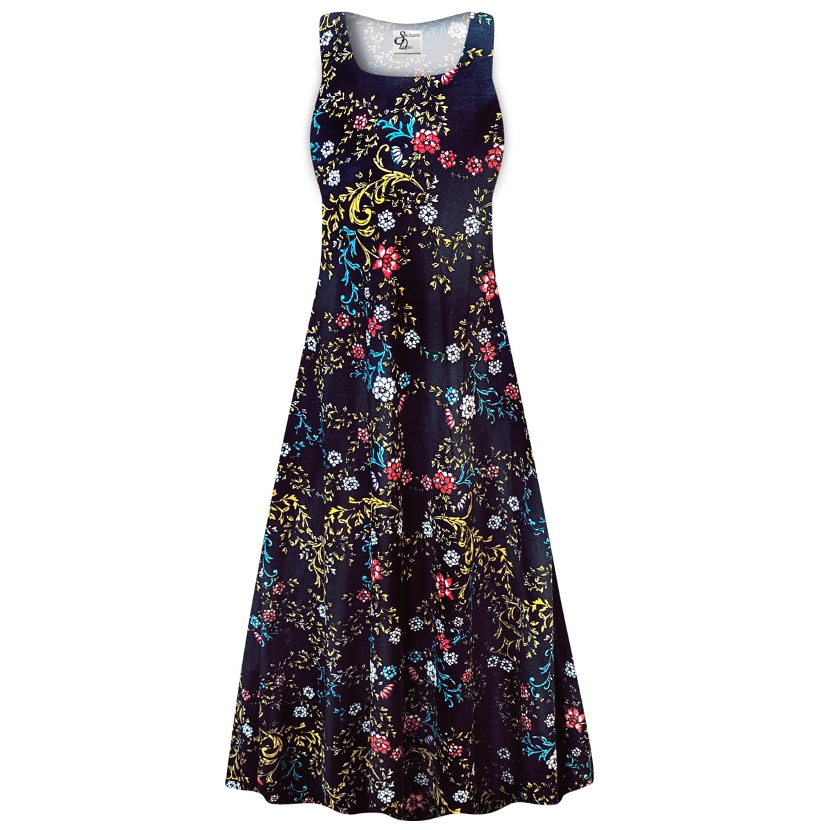 Medium Womens Strechy Square Neckline with Sleeveless Dress Golden Leaf ...