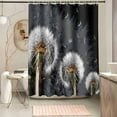 Black Dandelion Floral Shower Curtain Abstract Flying Dandelions Seeds ...
