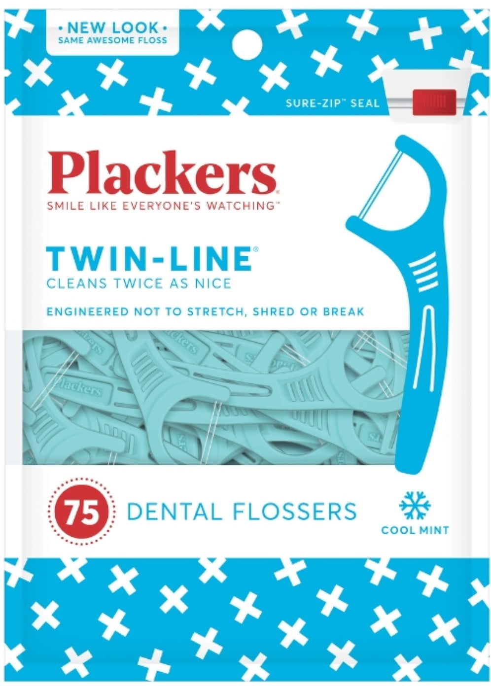 PLACKERS Twin-Line Dental Flossers, Cool Mint 75 each - Walmart.com