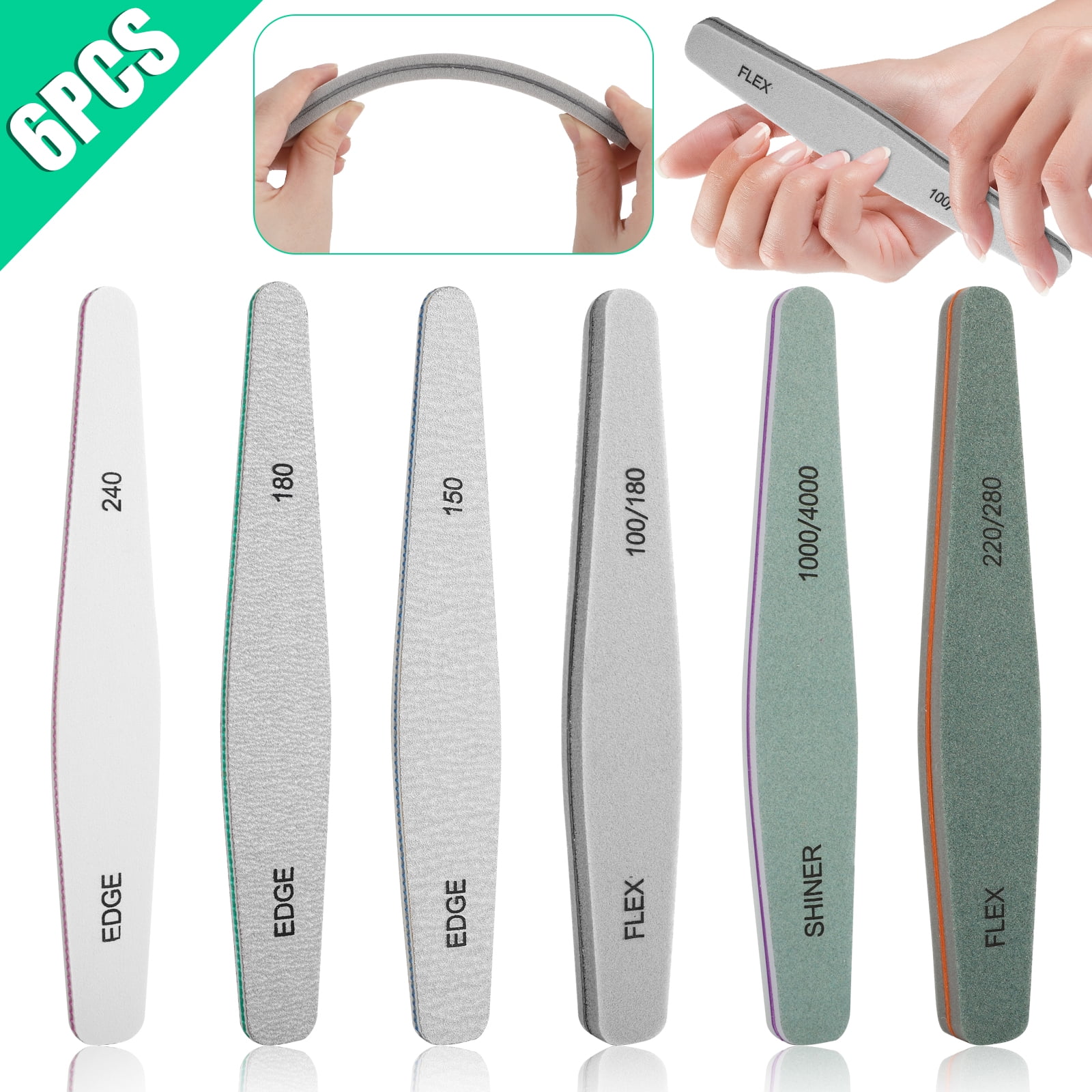 6pcs Nail File Buffers, TSV Professional Nail File Set, Double Sided ...