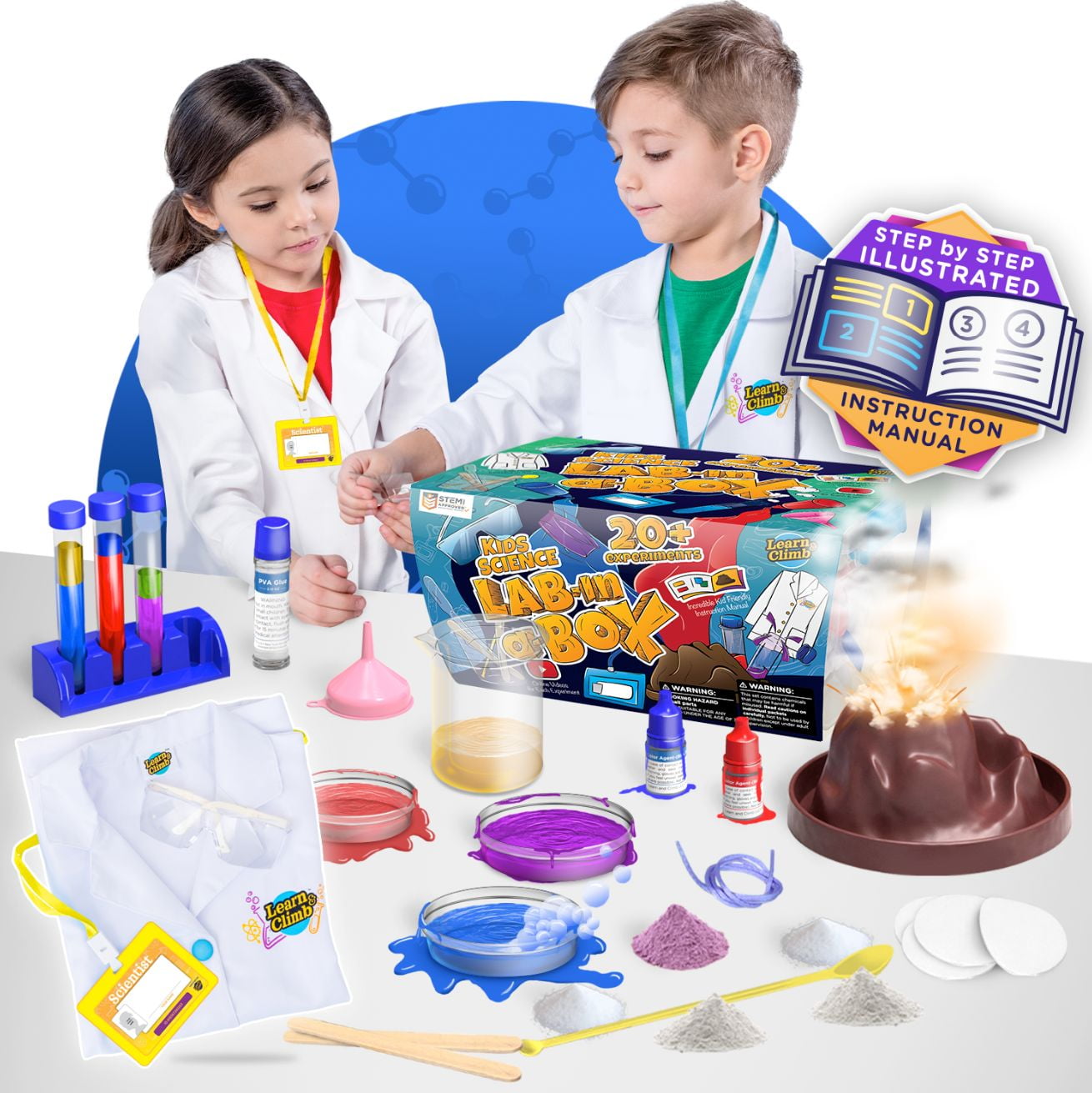 Kids Science Kit with Lab Coat Gift Set - Over 20 Experiments for Kids ...