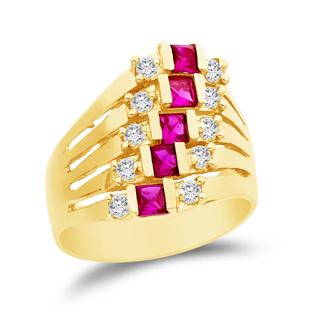 14k Yellow Gold CZ Cubic Zirconia Semanario Five Row Ring , Size 6 ...