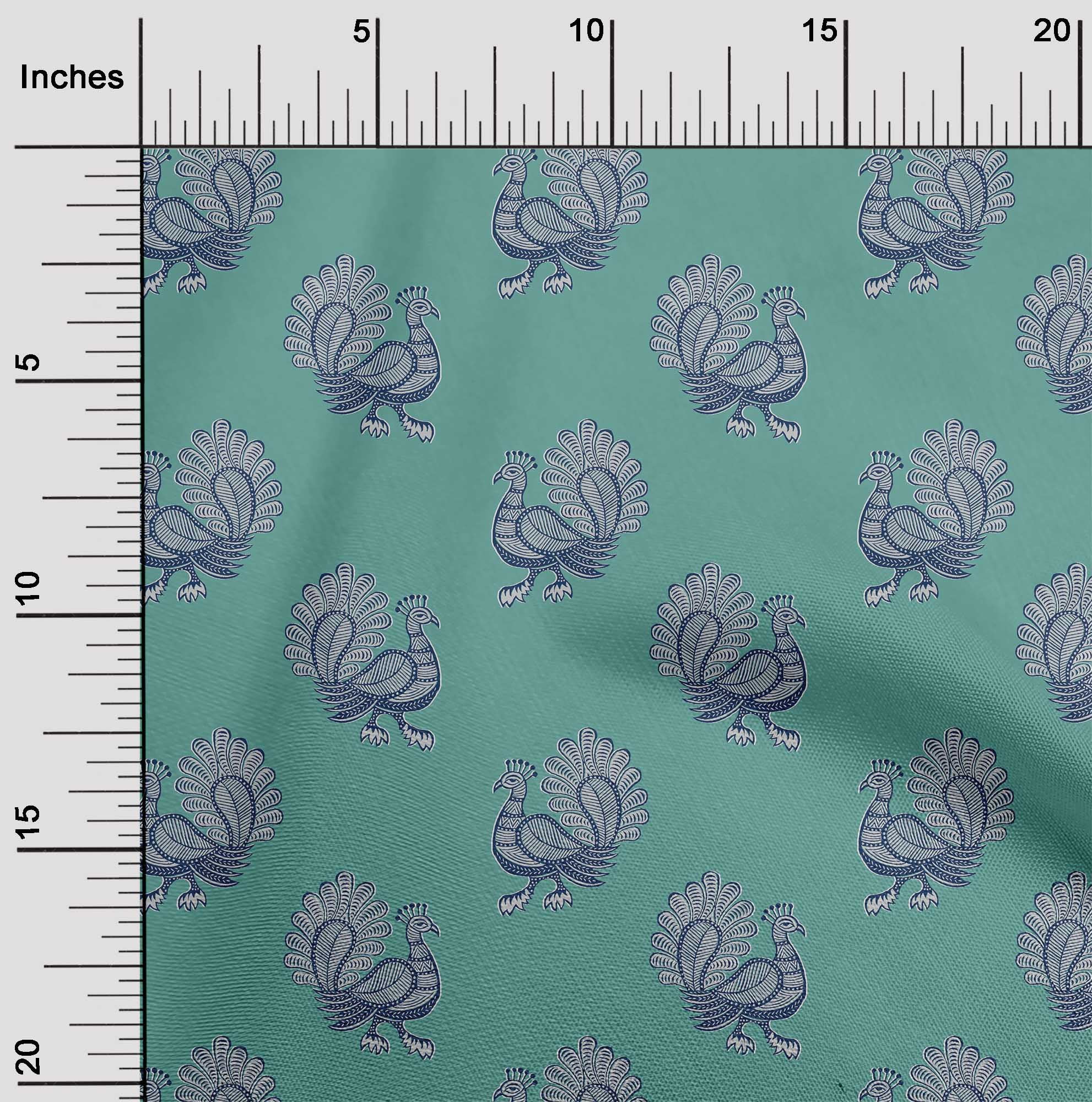 oneOone Cotton Poplin Fabric Peacock Block Print Fabric By Yard 42 Inch ...