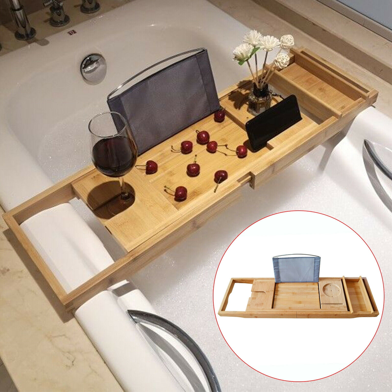 ANQIDI Retractable Bamboo Shelf Bath Tub Rack Tray Red Wine Drink ...