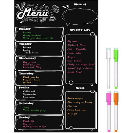 Magnetic Menu Board 11" X 16" Dry Erase Calendar Set with 4 Markers ...