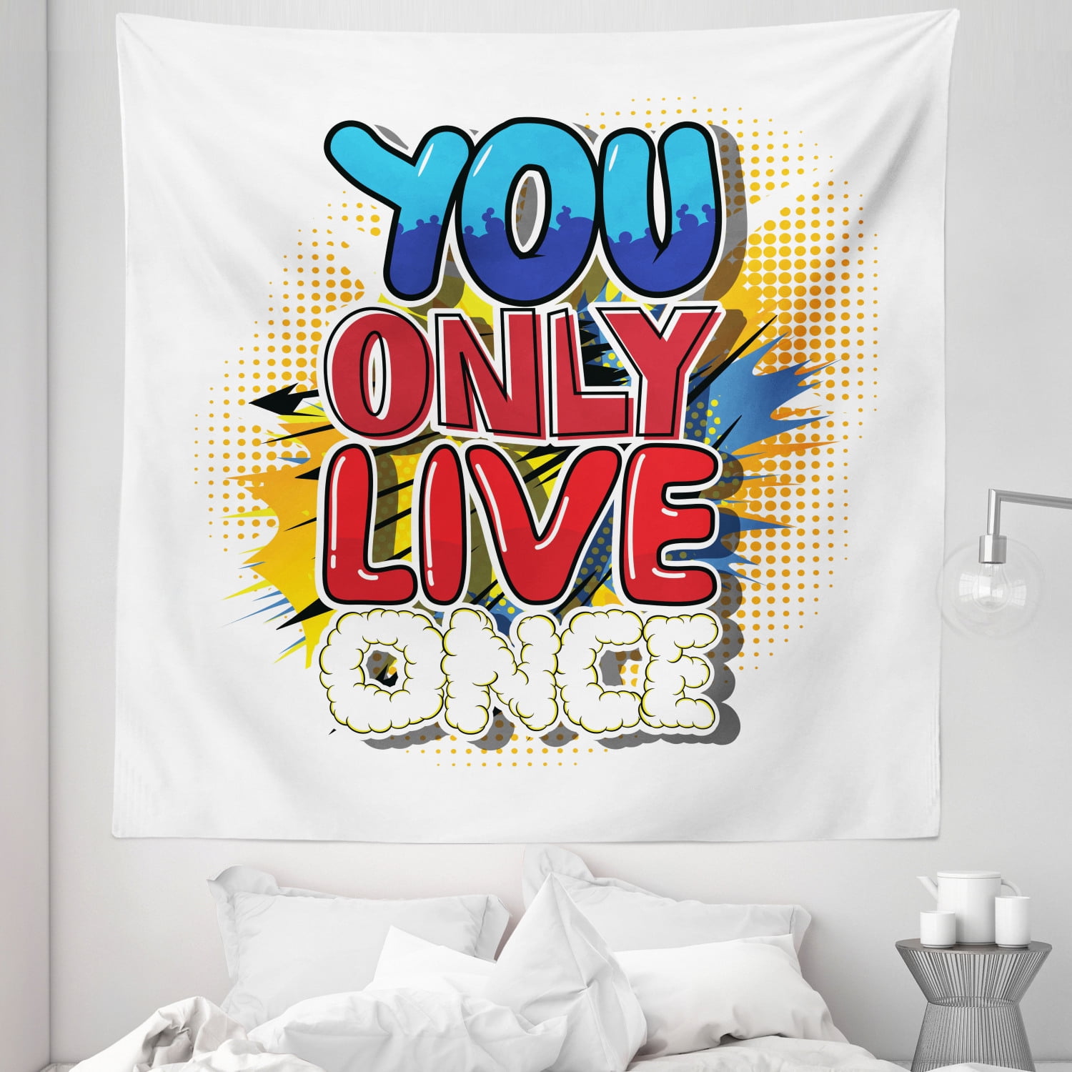 YOLO Tapestry, Cartoon Style Life Message Comic Book Style Letters on ...