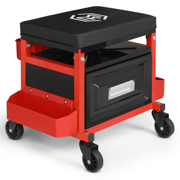 M-AUTO Adjustable Rectangular Roller Tool Box Padded Chair with Storage ...