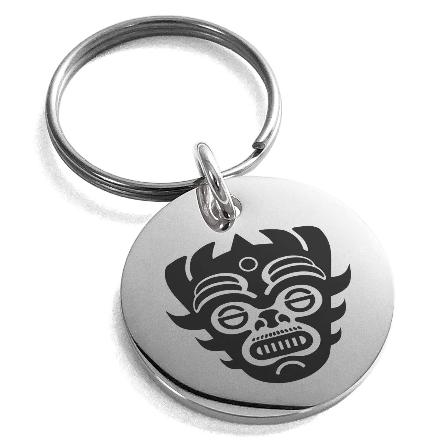Stainless Steel Aztec Warrior Mask Rune Engraved Small Medallion Circle ...
