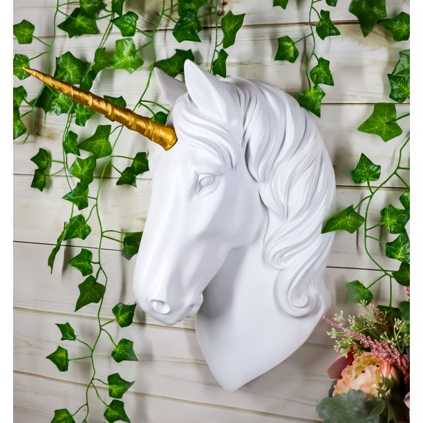 Enchanted Golden Horned Unicorn 3D Art Wall Decor Figurine Ancient ...