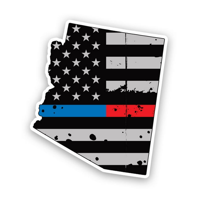 Distressed Thin Blue Red Line Arizona State Shaped Subdued US Flag Sticker Decal - Self Adhesive ...