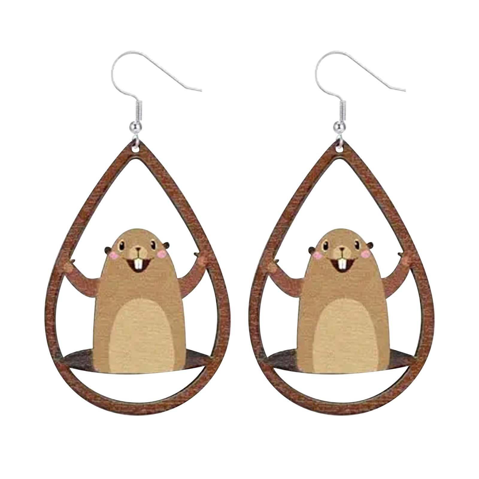 Click here for Dsscvnef Handmade Wooden Groundhog Earrings Cute F... prices