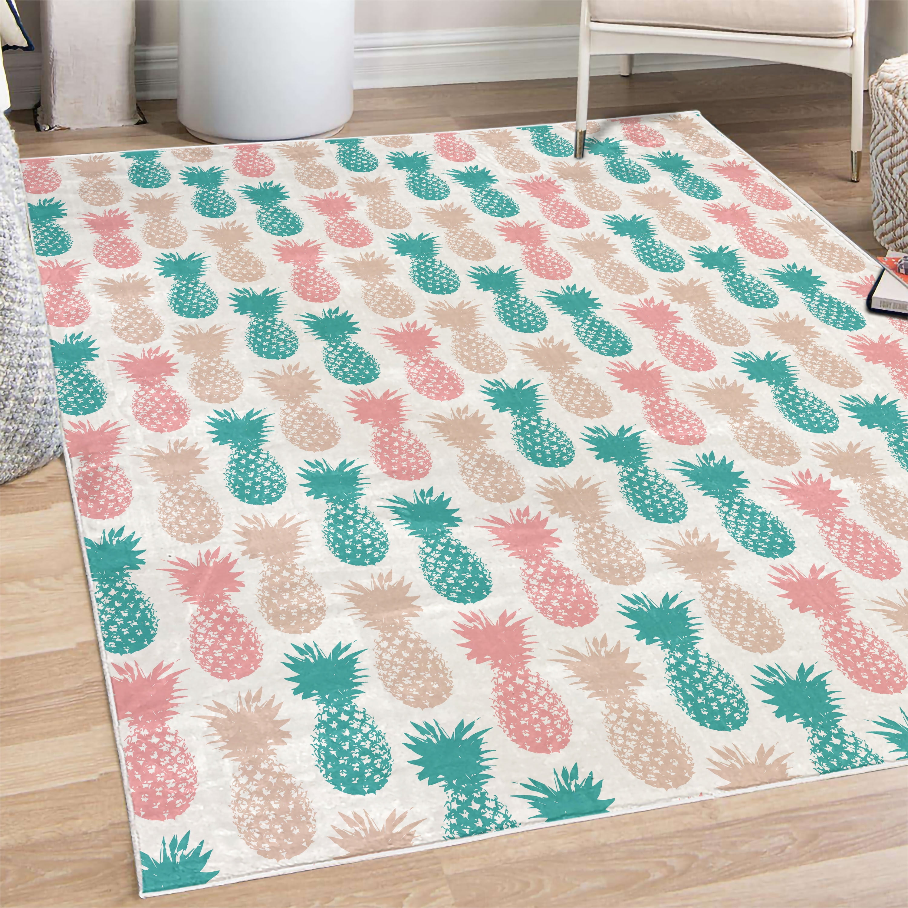 Pineapple Decorative Rug, Summer Island Tropic Fruit Pattern Stamped ...