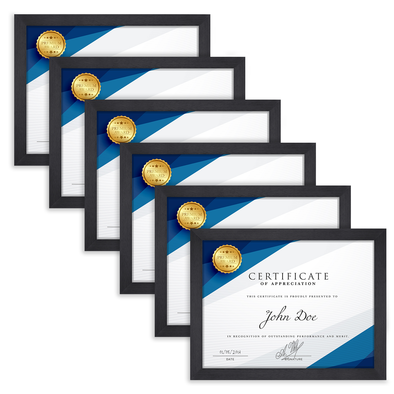 Langdon House 8.5x11 Black Certificate Frame, Modern Style, 6 Pack ...