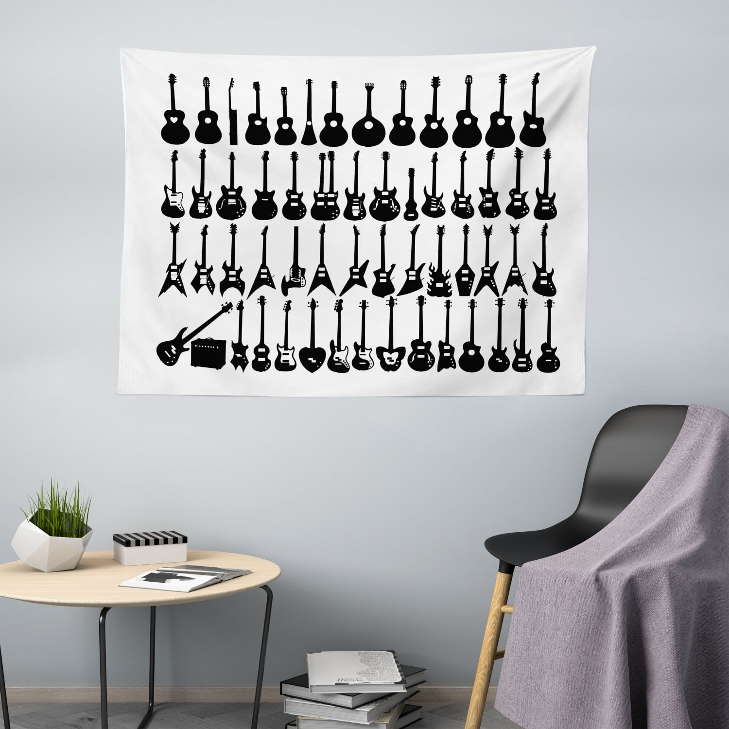 Guitar Tapestry, Various Shapes of Elements Horizontally Arranged on a ...