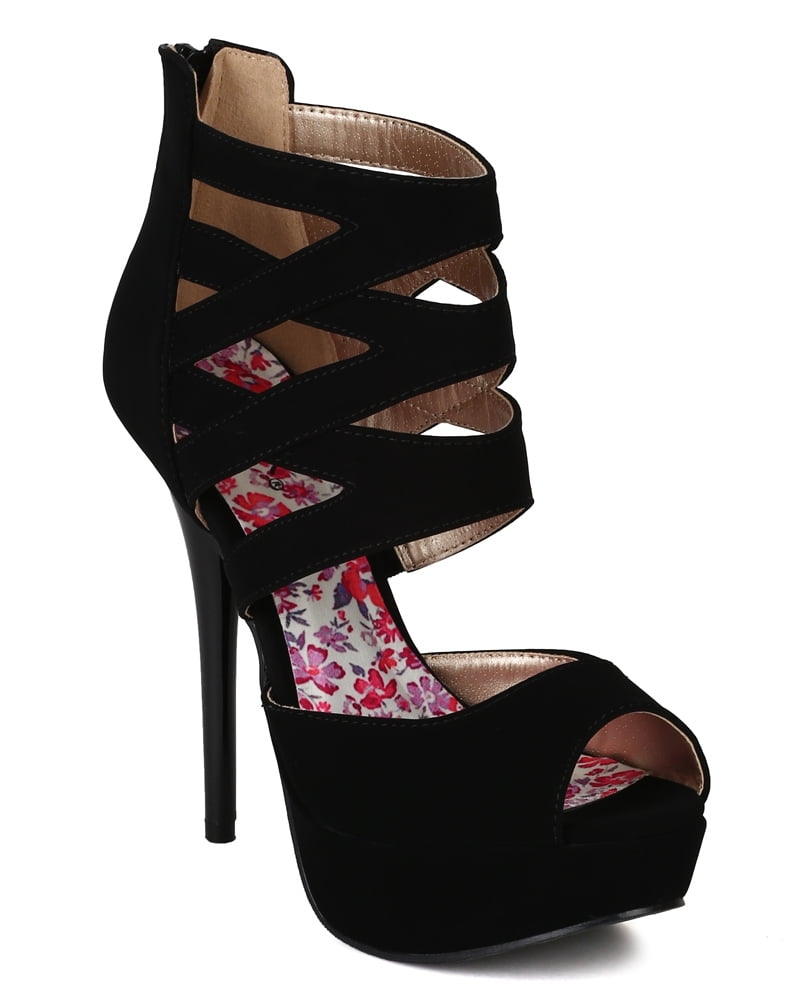 Qupid AH29 Women Nubuck Caged Stiletto Platform Stiletto Heel - Walmart.com