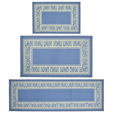 Madison Industries FLO-3PC-BL Floral Border Rug, Blue -3 Piece ...