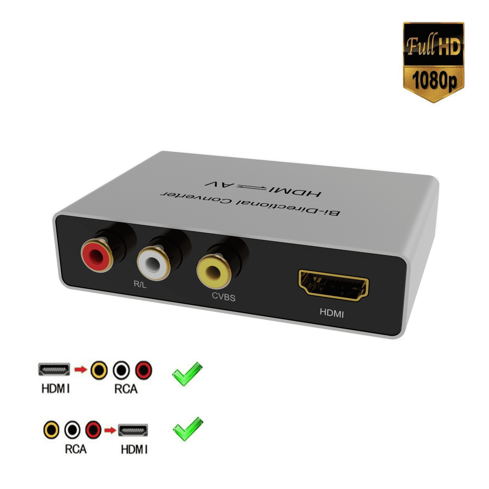 AV to HDMI, HDMI to RCA Bi-Directional Converter, 1080p@60Hz, Support ...