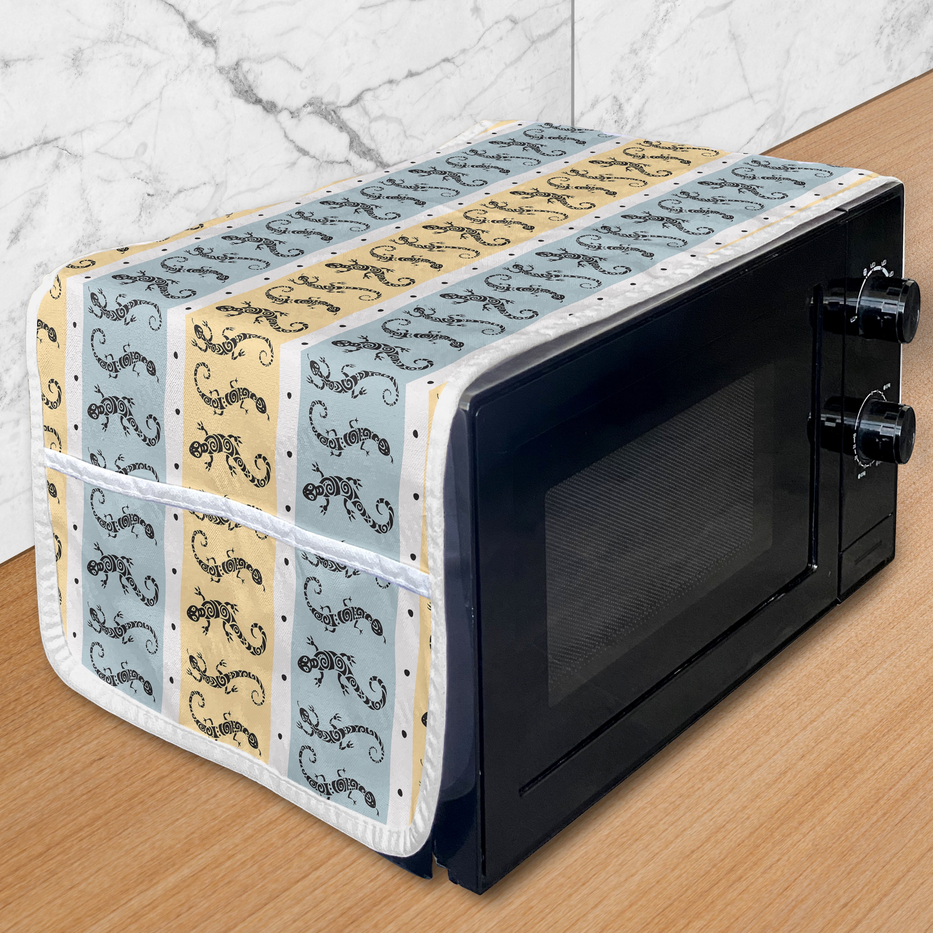 Gecko Microwave Oven Cover, Silhouettes of Lizards with Swirls and Dots ...