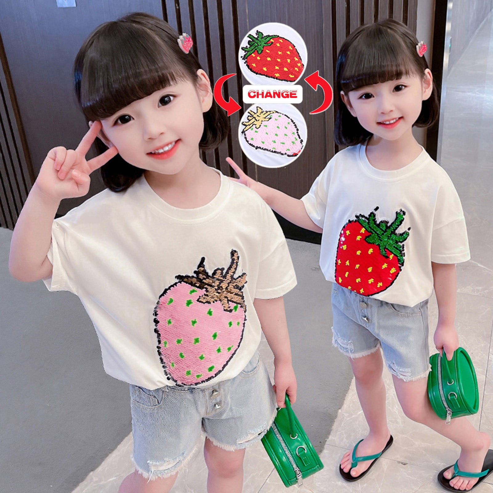Click here for Zhangmingg Girls Reversible Flip Sequin Summer Tee... prices