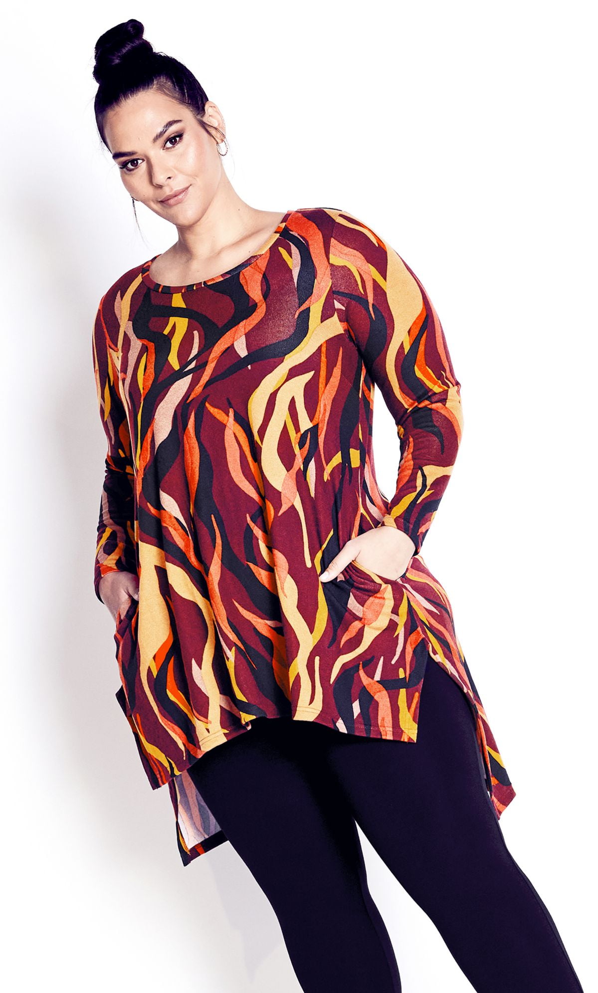 Zim & Zoe Women's Plus Size Ava Hacci 3/4 Sleeves Relaxed Fit Tunic Top ...