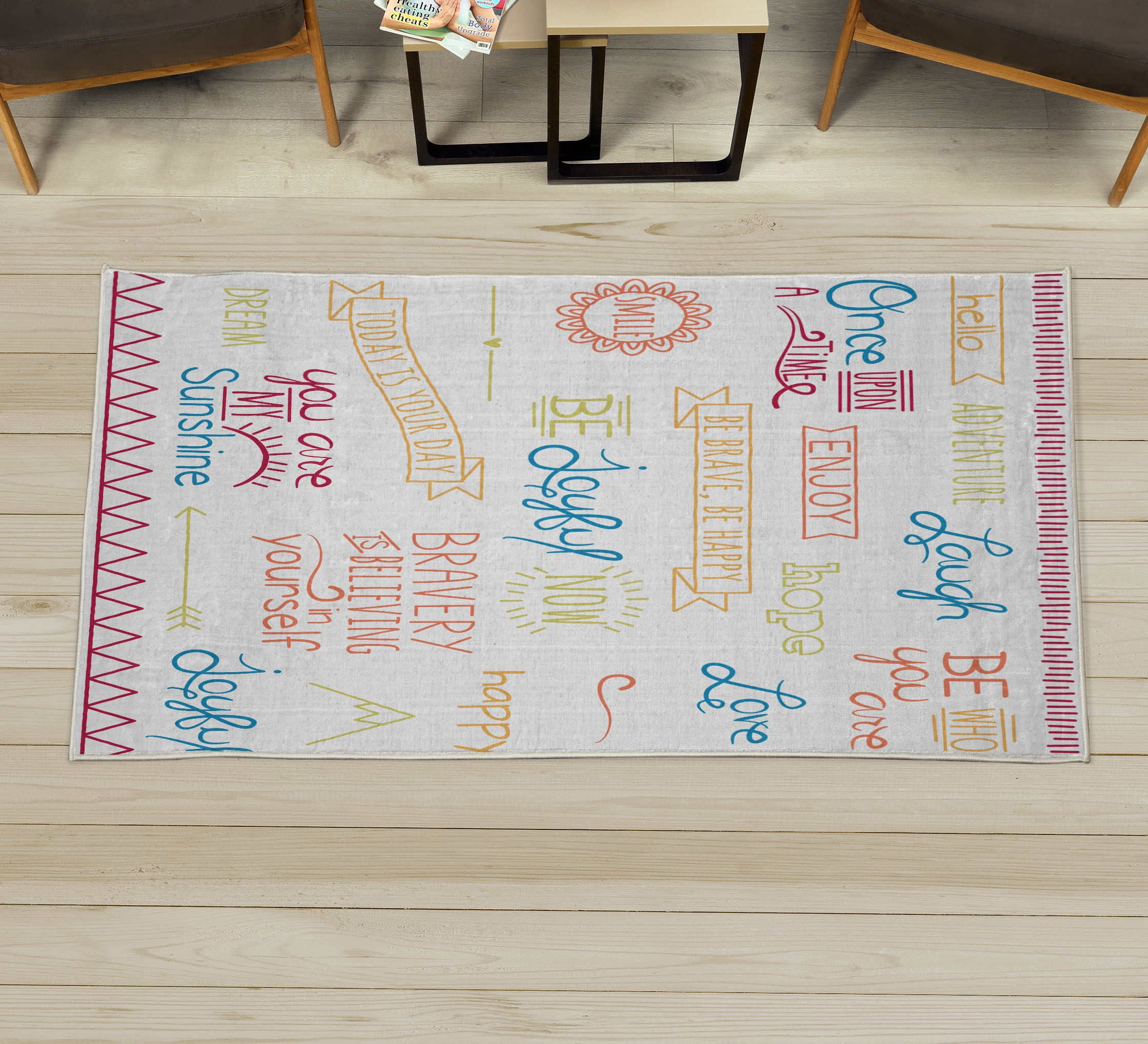 Adventure Decorative Rug, Various Words on Happiness and Self Value ...