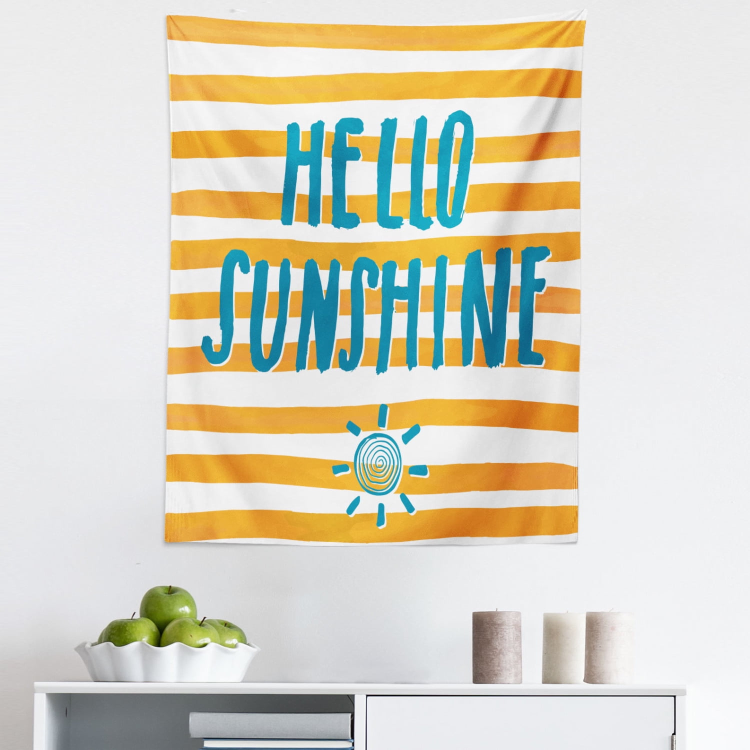 Hello Sunshine Tapestry, Summer Hello Sunshine Lettering on Striped ...