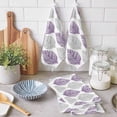 4 Pack Grey and Kitchen Towels Purple Olive Leaf Texture Watercolor ...