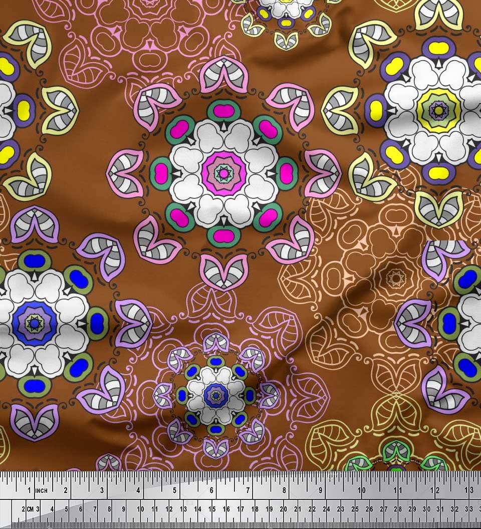 Soimoi Japan Crepe Satin Fabric Mandala Decorative Print Fabric by the ...