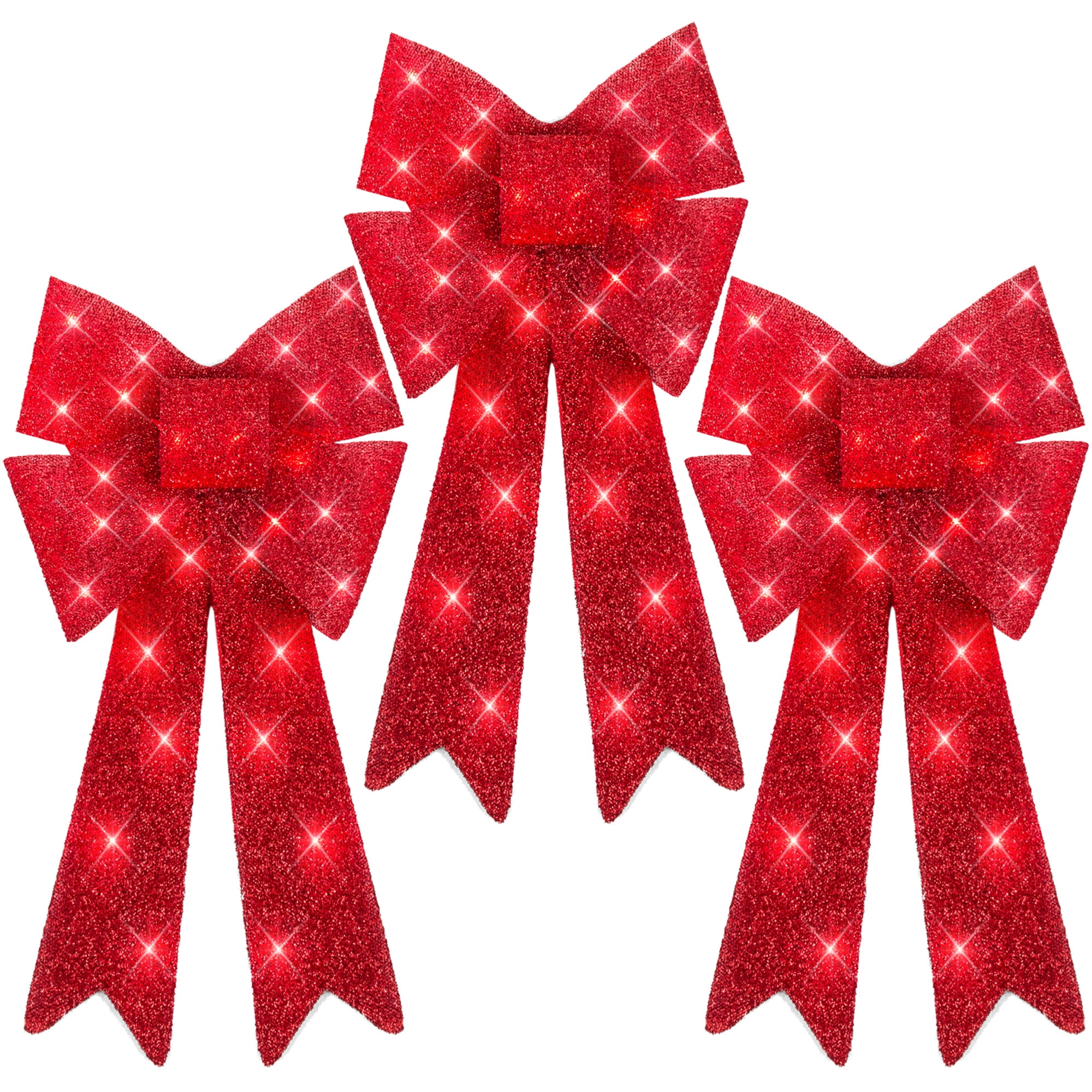 Best Choice Products Set of 3 Pre-Lit Christmas Bows, Indoor/Outdoor ...