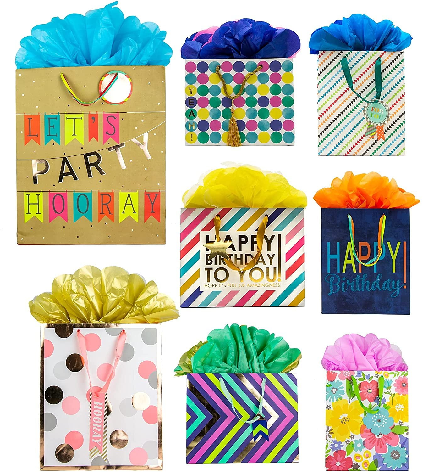 Bundle of 8 GoGo Gift Bags, Embellished All Occasion, Everyday, Happy ...
