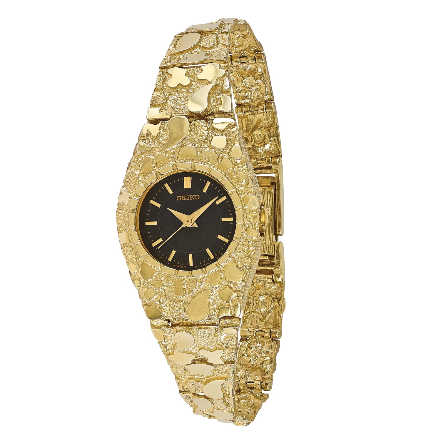 Primal Gold 10 Karat Yellow Gold Black 22mm Dial Nugget Watch - Walmart.com