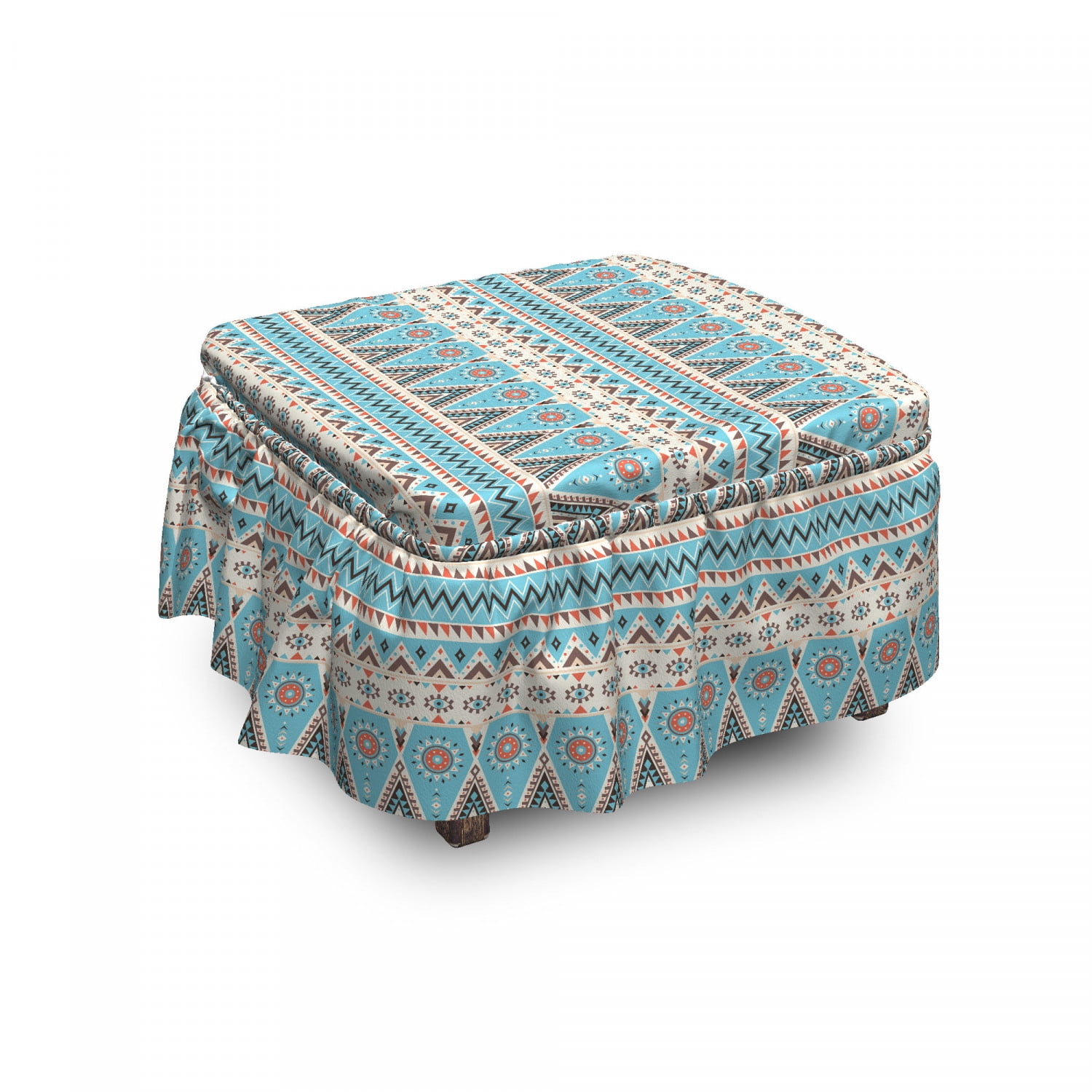 Aztec Ottoman Cover, Geometric Themed Striped Art, 2 Piece Slipcover ...