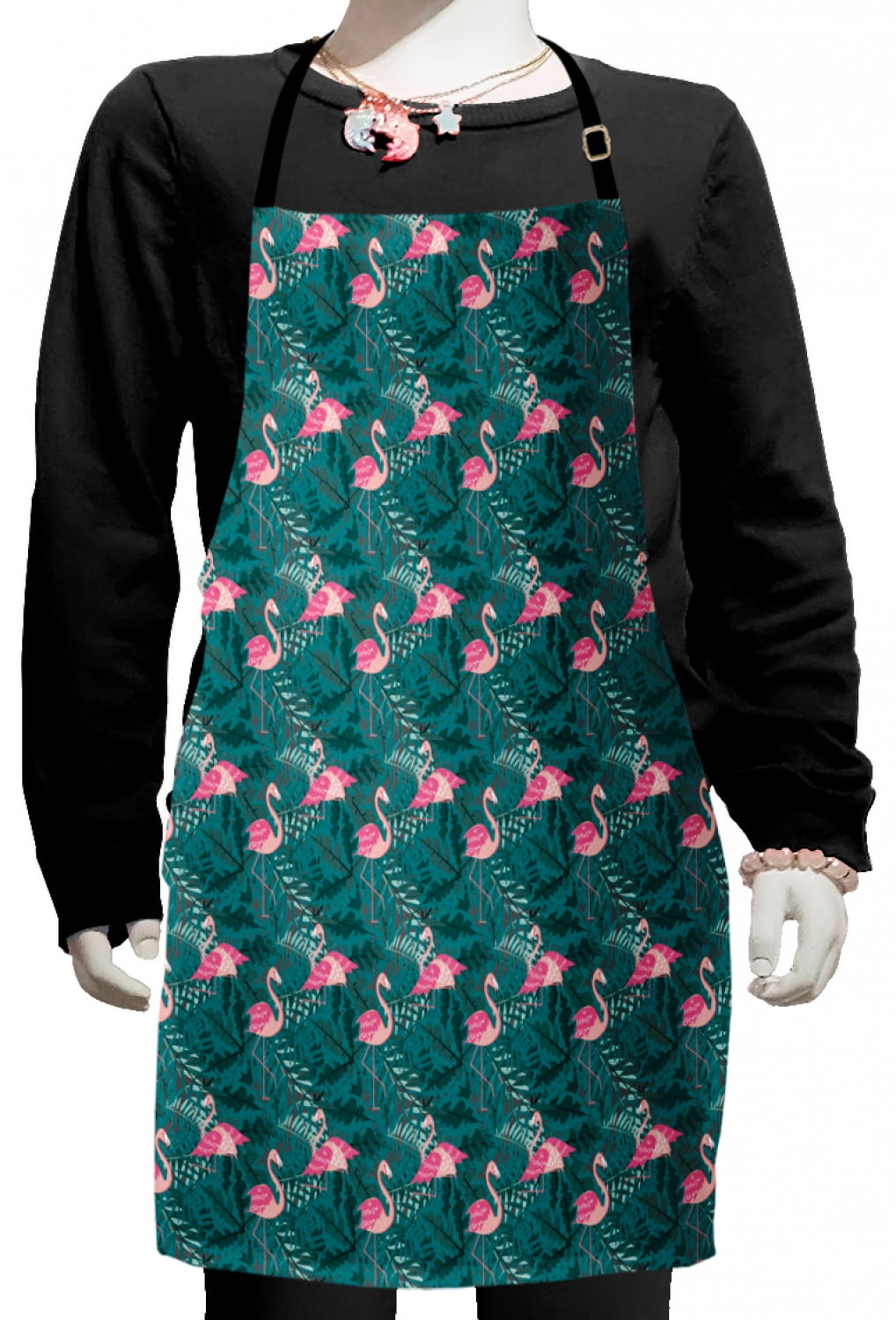 Flamingo Kids Apron, Repeating Exotic Pattern of Tropic Birds on Leaves ...