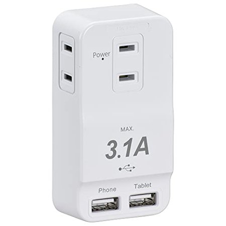 Ohm Electric Power Tap Smoke Guard Tap 3 Outlet USB Port x 2 White HS ...