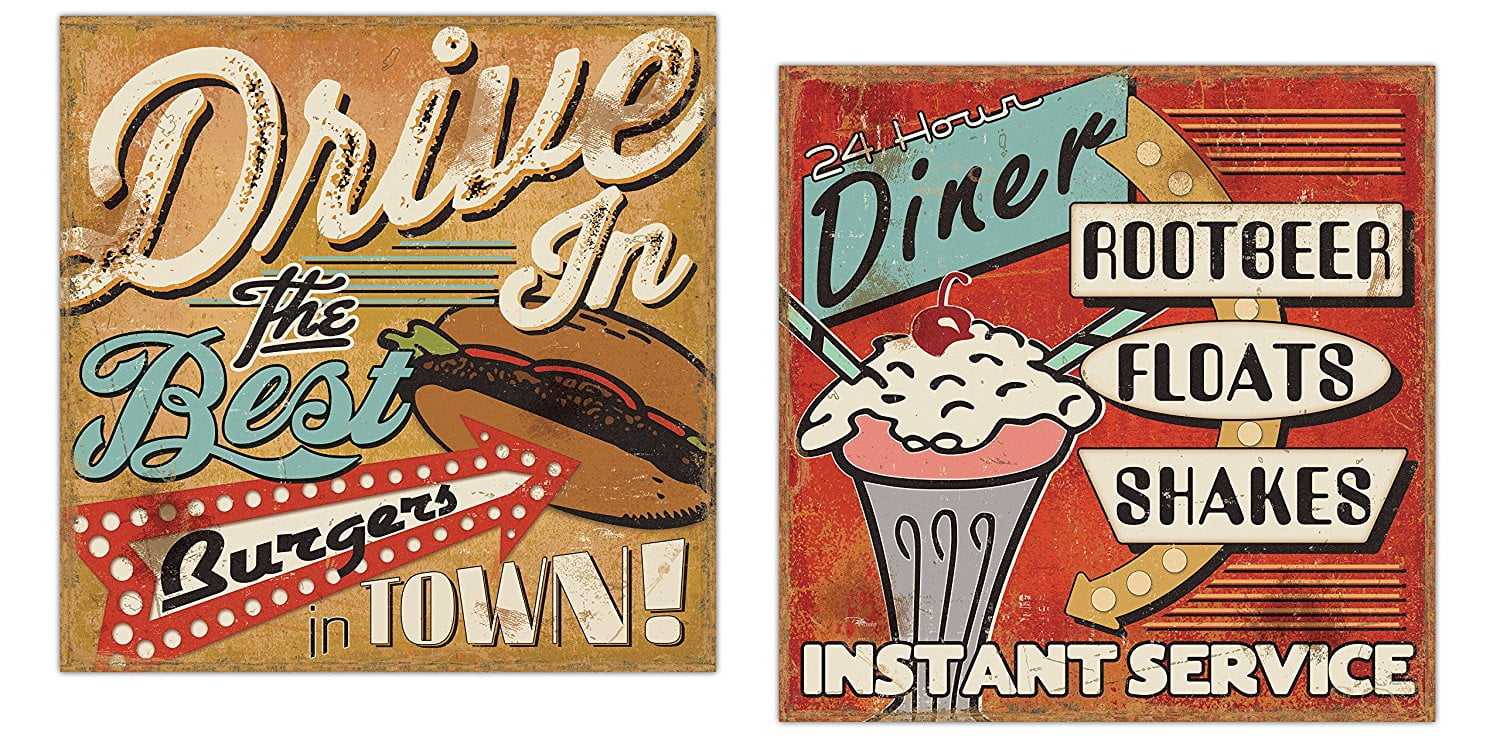Red and Yellow Retro 50's Style Diner Signs Adult Kitchen Decor; 2 - 12 ...